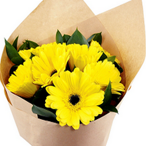 Bouquet Élégance Jaune - 5 Gerberas pour un style classique et raffiné ...